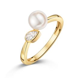 Firetti Damen Fingerring "Schmuck Geschenk Gold 333 Damenring Ring Tropfen", 52, Gelbgold 333 Perlen, 2mmgelbgoldfarben, kristallwei&szlig;, wei&szlig;, Gelbgold