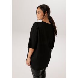 ANISTON PLUS Damen Kurzarmshirtschwarz, Gr. 46, unifarben, Single Jersey, Obermaterial: 100% Baumwolle, Shirts