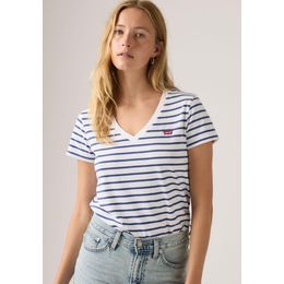Levi's LEVI'S Damen V-Shirt "PERFECT VNECK"hellwei&szlig; sunshine blau, Gr. L, gestreift, Single Jersey, Obermaterial: 100% Baumwolle, Shirts, mit