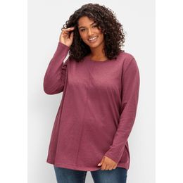 sheego Damen Langarmshirt "Langarmshirt", lila, Gr. 44, meliert, unifarben, 60% Baumwolle, 40% Polyester, Shirts