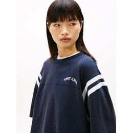 Tommy Jeans Damen Kurzarmshirt "TJW OVS VARSITY SS TEE", blau, Gr. XL, unifarben, unifarben mit Farbeinsatz, Single Jersey, Obermaterial: 100%