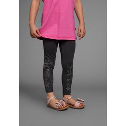 Kidsworld M&auml;dchen Leggings "Strass besezGLITZER PFERD", grau, Gr. 140, unifarben, Jersey, Obermaterial: 95% Baumwolle, 5% Elasthan, Hosen, Mit