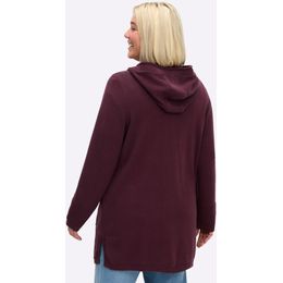 sheego Damen Longstrickjackeburgund, Gr. 44, unifarben, 100% Baumwolle, Strickjacken