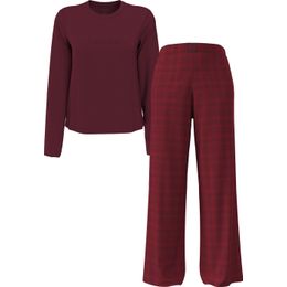 Damen Schlafanzug "LS TEE FLANNEL PANT SET", Calvin Klein Underwear, Gr. Mzinfandel w zinfandel jotted madras, Web, Obermaterial: 100% Baumwolle,