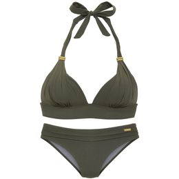 Lascana Damen Triangel-Bikini "Toni", gr&uuml;n, Gr. 38, unifarben, Microfaser, Recycling-Polyamid, Bikini-Sets, mit goldfarbenen Accessoires