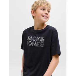 Jack & Jones Kinder T-Shirt "JJEJEFF LOGO TEE SS SN JNR", schwarz, Gr. 128, JACK & JONES JUNIOR, bedruckt, Single Jersey, Obermaterial: 100% Baumwolle, Shirts