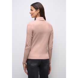 Langarmshirt Street One, Damen, Gr. 44, faded rose, Web, 95% Baumwolle, 5% Elasthan, unifarben, normal normal, hoch geschlossener Ausschnitt, abgesteppt, Shirts Langarmshirt, mit Rippstrick-Struktur