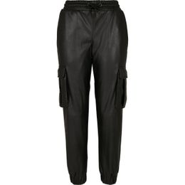 Urban Classics Damen Cargohose "Urban Classics Damen Ladies Faux Leather Cargo Pants"schwarz, Gr. L, unifarben, 100% Viskose, Hosen