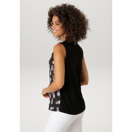 Aniston CASUAL Damen Blusentopschwarz, hellgrau, wollwei&szlig;, Gr. 42, bedruckt, Cr&ecirc;pe, Obermaterial Vorderteil: 100% Polyester. R&uuml;ckenteil: 95% Viskose,