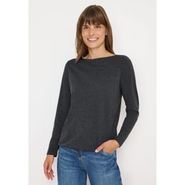 Langarmshirt Cecil, Damen, Gr. XXL (46), schwarz melange, Web, 50% Baumwolle, 50% Polyester, unifarben, normal normal, U-Boot-Ausschnitt, abgesteppt, Shirts Langarmshirt, im Melange Look