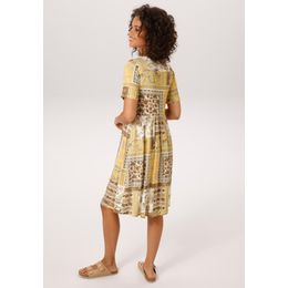 Aniston CASUAL Damen Sommerkleidwollwei&szlig;, sonnengelb, salbei, braun, taupe, Gr. 42, Paisley, bedruckt, gebl&uuml;mt, Single Jersey, Obermaterial: 95%