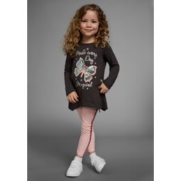 Kidsworld M&auml;dchen Langarmshirt & Leggings "2tlg. Set Shirt + Leggings mit Glitzerdetails", rosa, Gr. 128, bedruckt, mehrfarbig, Jersey, Obermaterial: