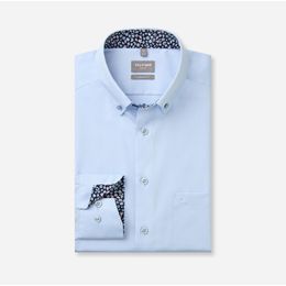 OLYMP Herren Langarmhemd "Luxor", blau, Gr. 39, Web, Obermaterial: 100% Baumwolle, Hemden, Businesshemd, comfort fit, Button-down-Kragen