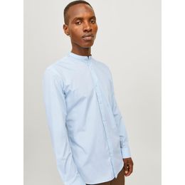 Jack & Jones JACK & JONES Herren Langarmhemd "JJJOE SHIRT LS PLAIN MAO"cashmere blau, Gr. M, unifarben, Web, Obermaterial: 65% Polyester, 35% Baumwolle, Hemden