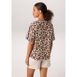 Aniston CASUAL Damen Schlupfbluse, braun, Gr. 36, bedruckt, gemustert, Web, Obermaterial: 100% Baumwolle, Blusen, im farbharmonischen Leoprint -
