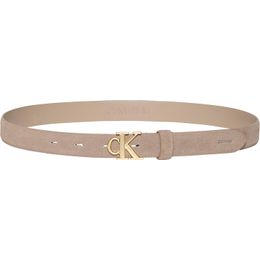 Calvin Klein Damen Lederg&uuml;rteldesert taupe, Gr. 115, unifarben, Web, Rindsleder, G&uuml;rtel, Regular fit, gr&ouml;&szlig;enverstellbar