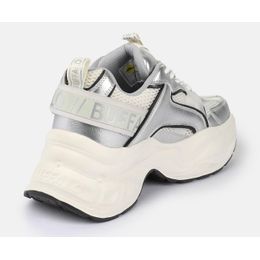 Buffalo Damen Plateausneaker "Yuno one", Gr. 38, silber, Lederimitat, Textil, metallic, Schuhe, Halbschuh, Schn&uuml;rschuh, Retro-Sneaker mit Memory Foam