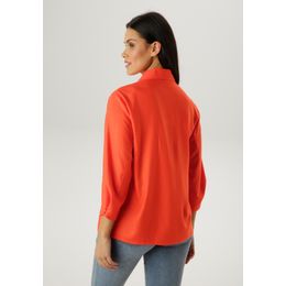 Damen Hemdbluse, rot, Basic, Gr. 36, Aniston SELECTED, unifarben, Web, Obermaterial: 100% Viskose, Blusen, mit Hemdkragen und 3/4-langen &Auml;rmeln