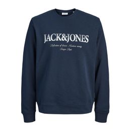 Jack & Jones Kinder Sweatshirt "JJDEVIN DAYTONA PRINT SWEAT CREW N JNR"navy blazer, Gr. 140, JACK & JONES JUNIOR, bedruckt, unifarben, angeraute Sweatware,