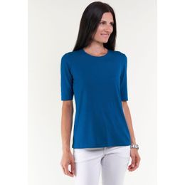 Seidel Moden Damen T-Shirt, blau, Basic, Gr. 40, unifarben, Jersey, Obermaterial: 95% Viskose, 5% Elasthan, Shirts, mit Rundhalsausschnitt, MADE IN