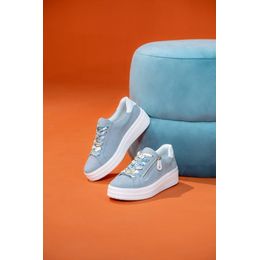 Remonte Damen Plateausneaker, Gr. 38, blau, Veloursleder, unifarben mit Farbeinsatz, Schuhe, Freizeitschuh, Halbschuh, Schn&uuml;rer mit Wechselfu&szlig;bett