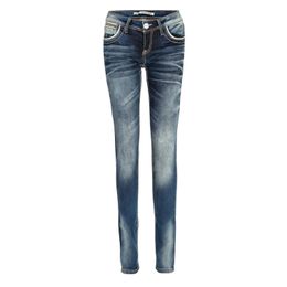 Cipo & Baxx CIPO & BAXX Damen Slim-fit-Jeans "Jeans", blau, Gr. 24, unifarben, 86% Baumwolle, 10% Elasthan, 4% Polyester, Jeans, mit auff&auml;llig farbigen
