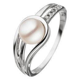 Jobo Damen Diamantring "Wei&szlig;goldring Perlenring", 54, SI = kleine Einschl&uuml;sse, Diamanten Perlen Wei&szlig;gold 585, silber, Diamanten, Perlen, Wei&szlig;gold