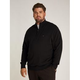 Tommy Hilfiger Big & Tall Herren Stehkragenpullover "BT-ESSENTIAL COTTON ZIP MOCK-B", schwarz, Gr. XXL, TOMMY HILFIGER BIG & TALL, unifarben, Strick, Obermaterial: 100%