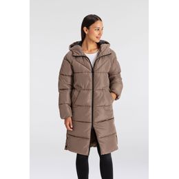 Only Damen Steppmantel "ONLAMAND &ndash; Langer Puffercoat mit 2-Wege-Rei&szlig;verschluss", braun, Gr. L, unifarben, Web, Obermaterial: 100% Polyester, M&auml;ntel,