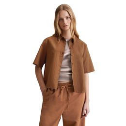 Marc O'Polo Damen Kurzarmbluse "mit Falten-Details im R&uuml;cken"melted chocolate, Gr. XS, MARC O'POLO DENIM, unifarben, Obermaterial: 53% Leinen, 47% Baumwolle,