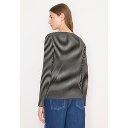 Cecil Damen Langarmshirt, schwarz-wei&szlig;, Gr. S, gestreift, Web, 95% Baumwolle, 5% Elasthan, Shirts, mit U-Boot-Ausschnitt