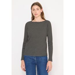 Cecil Damen Langarmshirtraw khaki, Gr. XXL, gestreift, Web, 95% Baumwolle, 5% Elasthan, Shirts, mit U-Boot-Ausschnitt