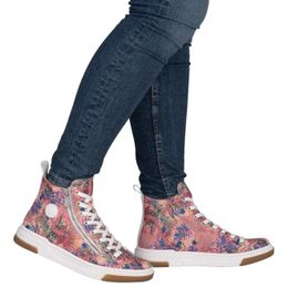 Rieker Damen Sneaker, Gr. 39, rosa, Lederimitat, gebl&uuml;mt, Schuhe, High Top-Sneaker, Freizeitschuh, Schn&uuml;rschuh mit Plateausohle