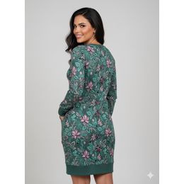 Ragwear Damen Sweatkleid "MENITA FLOWERS O", gr&uuml;n, Gr. M, gebl&uuml;mt, gemustert, Sweatware, Obermaterial: 50% Baumwolle, 50% Polyester, Kleider, mit