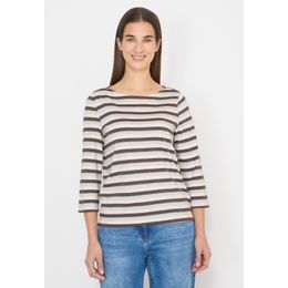 Rundhalsshirt Cecil, Damen, Gr. L (42), urban taupe, Web, 50% Baumwolle, 50% Modal, gestreift, normal normal, U-Boot-Ausschnitt, abgesteppt, Shirts Rundhalsshirt, mit U-Boot-Ausschnitt