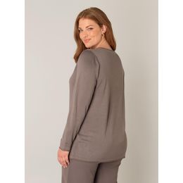 Damen V-Ausschnitt-Pullover, grau, Gr. 46, Base Level Curvy, Obermaterial: 80% Viskose, 20% Nylon, Pullover, mit V-Ausschnitt