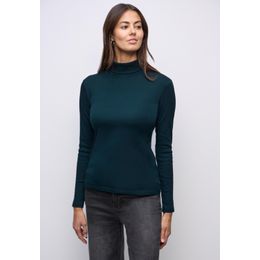 Street One Damen Langarmshirt, gr&uuml;n, Gr. 46, unifarben, Web, 95% Baumwolle, 5% Elasthan, Shirts, mit Rippstrick-Struktur