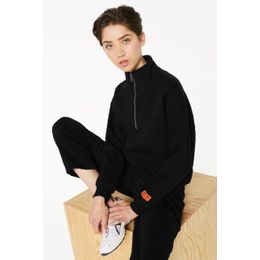 Harlem Soul Damen Sweater, schwarz, Gr. XS, bedruckt, Sweatware, Material: 65% Baumwolle, 35% Polyester, Sweatshirts, mit &uuml;berschnittenen Schultern