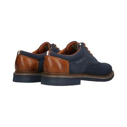 Bugatti Herren Schn&uuml;rschuh, Gr. 42, blau, Lederimitat, Textil, festlich, Schuhe, Blockabsatz, Businessschuh, Abendschuh mit Logopr&auml;gung