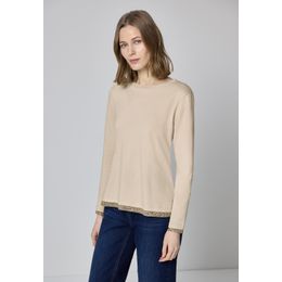 Street One Damen Langarmshirt, beige, Gr. 40, unifarben, Web, 95% Baumwolle, 5% Elasthan, Shirts, Jersey