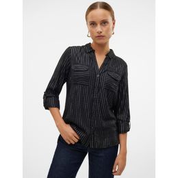 V&eacute;ro Moda VERO MODA Damen Hemdbluse "VMBUMPY LS GLITTER SHIRT WVN GA NOOS", silber, Gr. M, gestreift, gl&auml;nzend, Web, Obermaterial: 98% Viskose, 2%