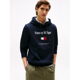 Hoodie Tommy Hilfiger "TOMMY EMBRO FLAG", Herren, Gr. M, blau (desert sky), Sweatware, Obermaterial: 64% Baumwolle, 36% Polyester, regular fit, Rippb&uuml;ndchen, Sweatshirts Hoodie, normale Passform, Stickerei