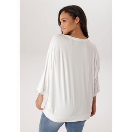 ANISTON PLUS Damen Fledermausshirt, wei&szlig;, Gr. 46, bedruckt, gebl&uuml;mt, Single Jersey, Obermaterial: 95% Viskose, 5% Elasthan, Shirts
