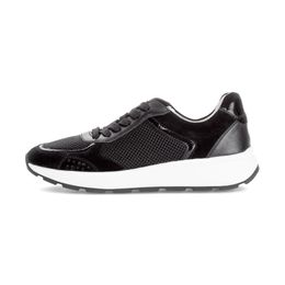Gabor Damen Keilsneaker, Gr. 44schwarz, Leder, Textil, Schuhe, Freizeitschuh, Halbschuh, Schn&uuml;rschuh, Kontrastbesatz an der Ferse