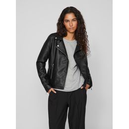 Vila Damen Lederimitatjacke "VICARA COATED JACKET - NOOS", schwarz, Gr. L, unifarben, Web, Obermaterial: 100% Viskose, Jacken, mit Biker Details