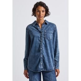Street One Damen Jeansbluse, blau, Gr. 36, unifarben, Jeans, 83% Lyocell, 16% Polyester, 1% Elasthan, Blusen, mit Brusttasche