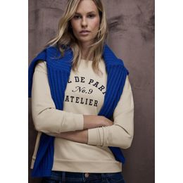 Street One Damen Sweatshirt, beige, Gr. 36, bedruckt, Sweatware, Obermaterial: 48% Baumwolle, 47% Modal, 5% Elasthan, Sweatshirts, mit Wording