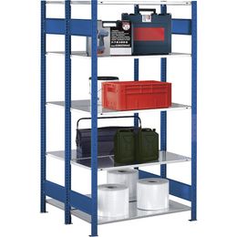 eurokraft pro Steckregal, doppelreihig, Fachboden-BxT 1300 x (2 x 600) mm, blau, H&ouml;he 2500 mm, Grundregal