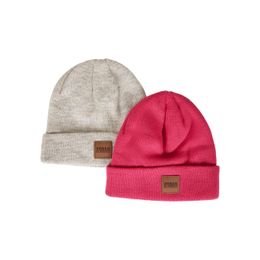 Urban Classics Kinder Beanie "Urban Classics Damen Logopatch Beanie Kids 2-Pack"pink, heatherwei&szlig;, Gr. 110, Kunstfaser, M&uuml;tzen