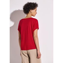 Street One Damen T-Shirt, rot, Gr. 42, unifarben, Stoff, 96% Viskose, 4% Elasthan, Shirts, mit U-Boot-Ausschnitt